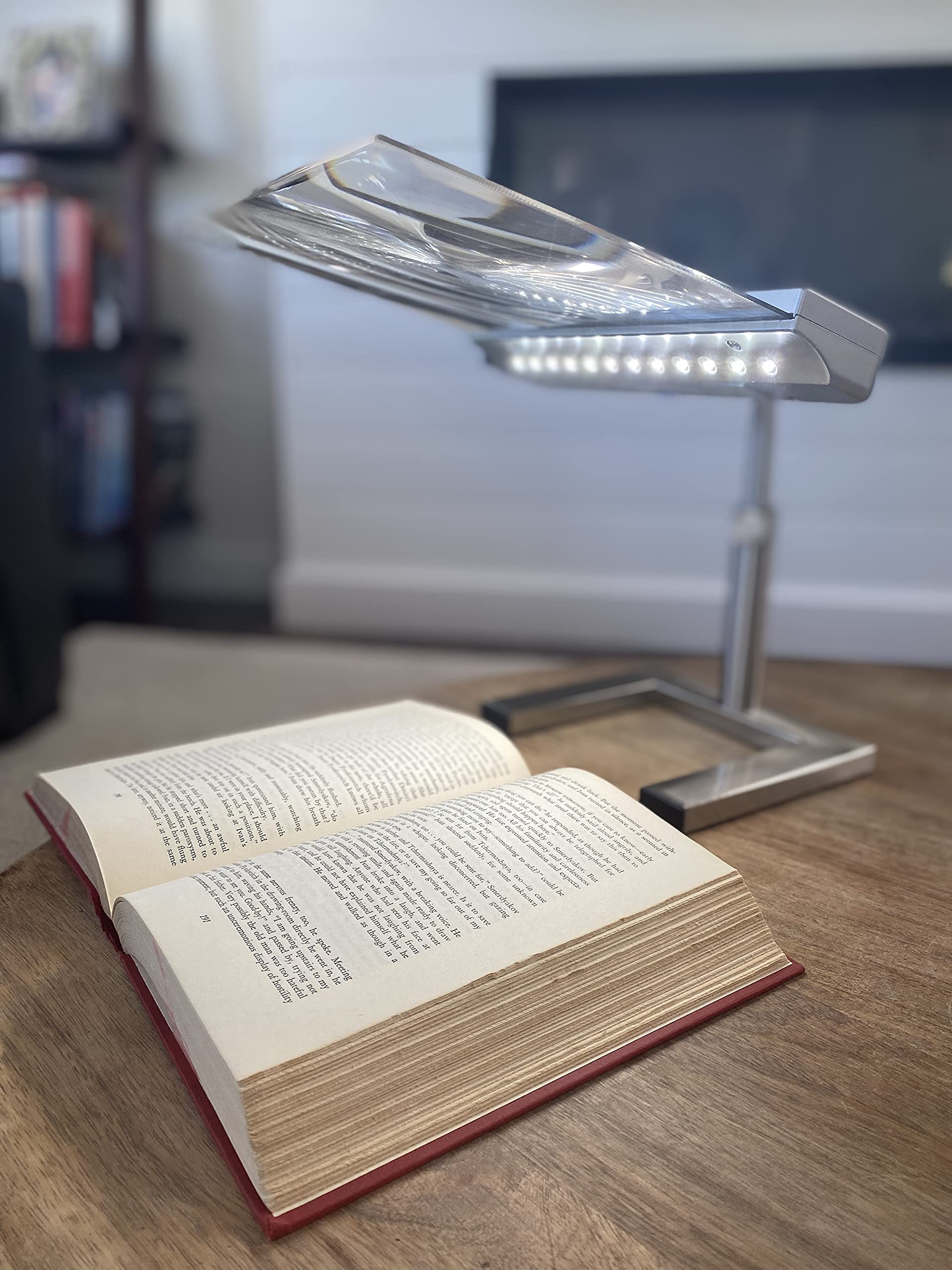 daylight24 Table Top Full Page Magnifier LED Desk Lamp, Silver - Ideal for Reading, Hobby and Crafting with LED Light Strip for Optimal Visibility, 10 inch (202055-05)