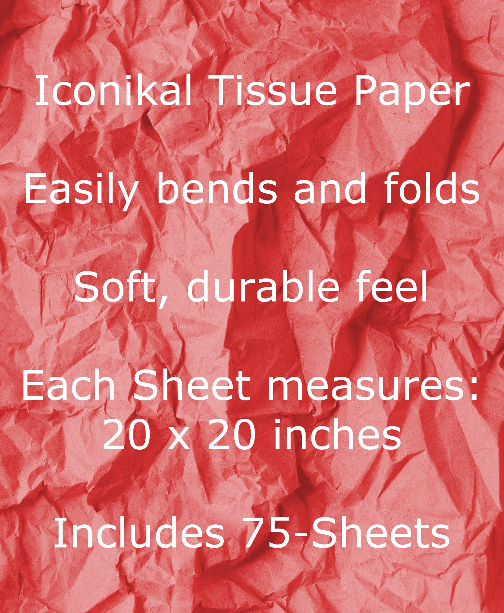 Iconikal Tissue Paper Assortment, 20 x 20-inches, 25 of Each: Red, Green, and White, 75-Sheets