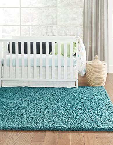 Rugs.com Über Cozy Solid Shag Collection Rug – 5 x 8 Deep Aqua Blue Shag Rug Perfect 5 x 8 Feet