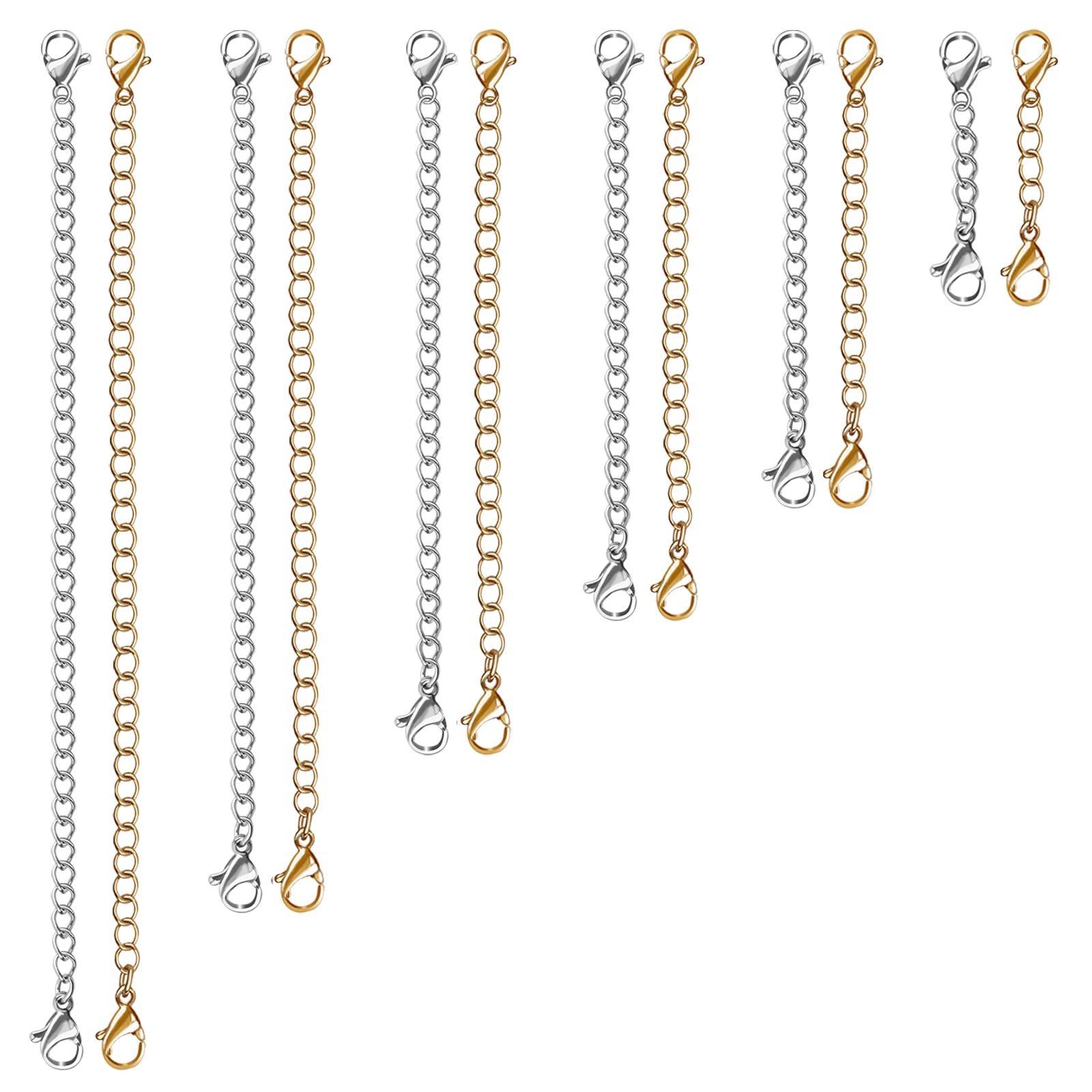 Necklace Extender, 10 PCS Chain Extenders for Necklaces, Premium Stainless Steel Jewelry Bracelet Anklet Necklace Extenders (5 Gold, 5 Silver), Length: 2" 3" 4" 5" 6", by UUBAAR