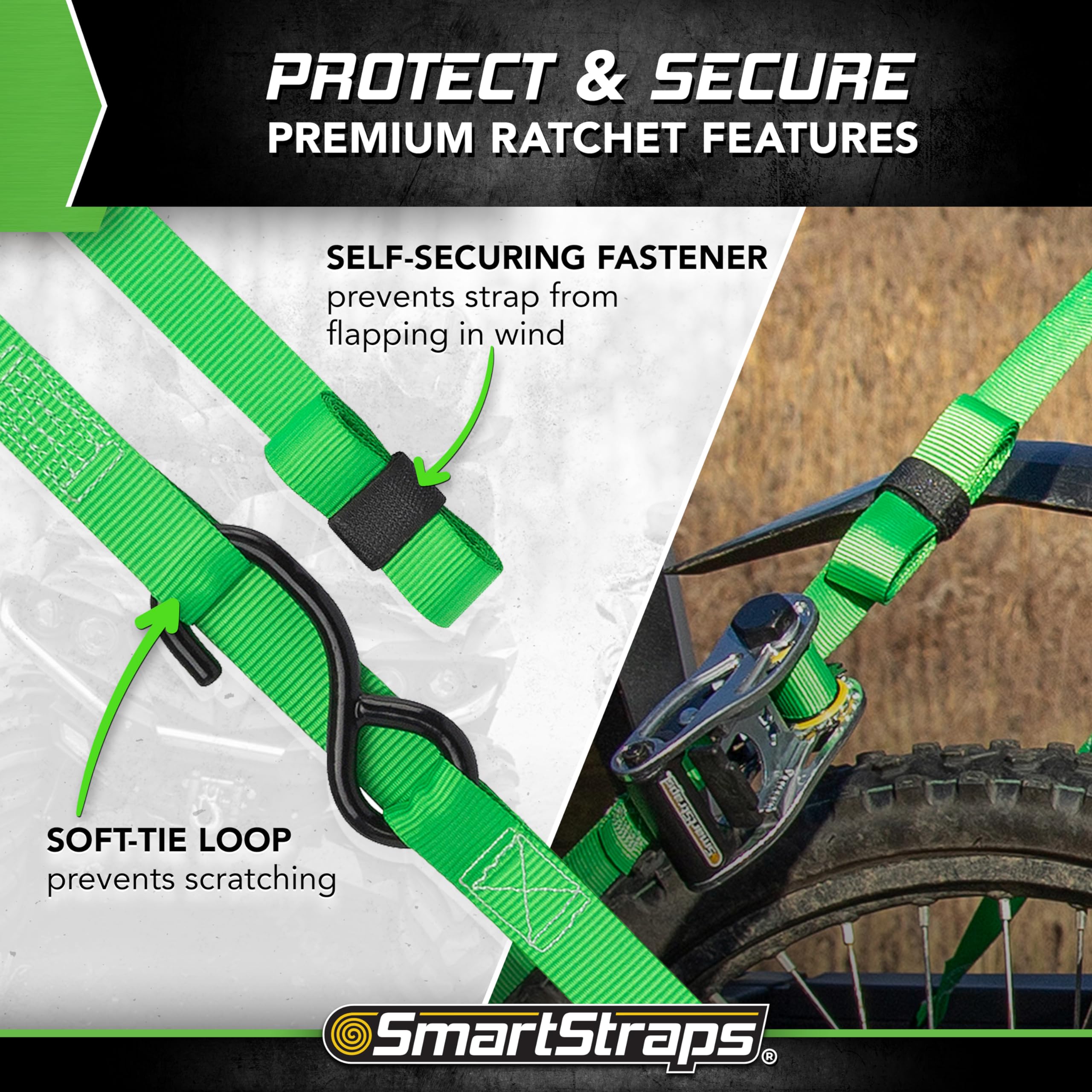 SmartStraps Ratchet Straps - 14ft GRN Premium RatchetX 4pk 1,500lb