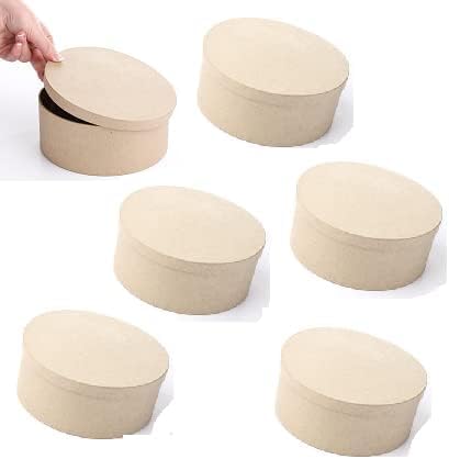 Pack of 6 Paper Mache Round Boxes - Blank Premade Papier Mache Round Shaped Cardboard Craft Boxes with Lids for Gifts, Candies and More (7" Dia x 3" h)