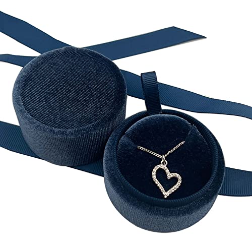 Beatilog Small Necklace Gift Box - Velvet Pendant Case Portable Round Jewelry Storage with Elegant Ribbon Bow for Birthday, Mothers Day, Christmas, Wedding, Anniversary (Blue)