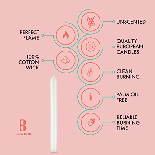 BOLSIUS 10 Count Household White Dinner Candles - 9 Inches - Premium European Quality - Approx. 8 Hours Burn Time - Unscented Dripless and Smokeless, Restaurant, Wedding, Spa, and Party Candlesticks