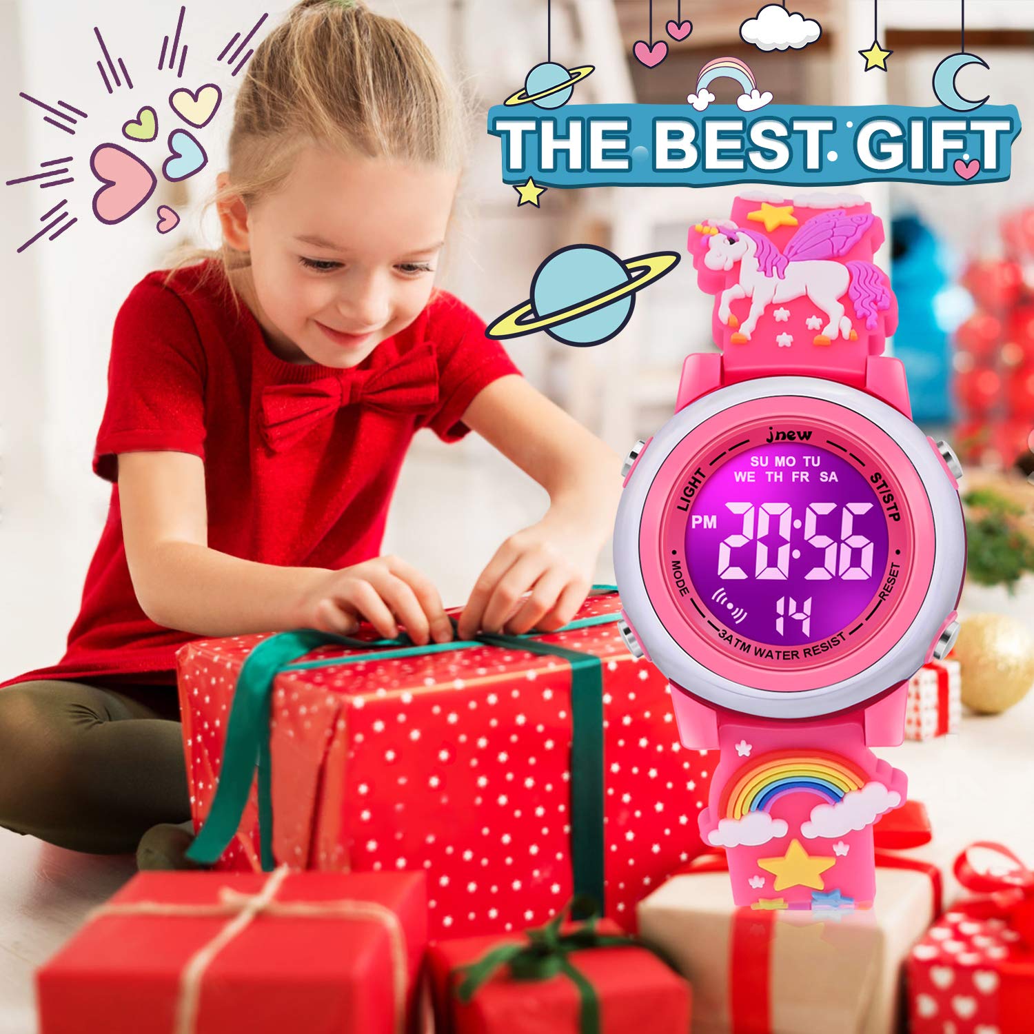 VAPCUFF Unicorn Watch for Girls Age 3-10 - Birthday Gift for Toddler and Kids, Red