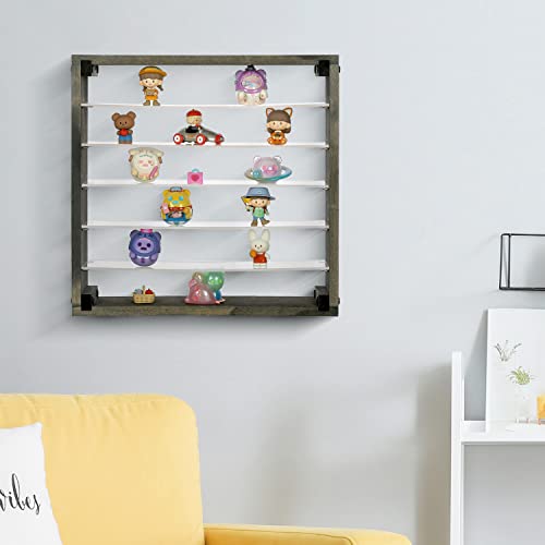 MyGift Wall Mounted Storage Rack, Vintage Gray Solid Wood and Clear Acrylic Floating Collectibles Display Shelf
