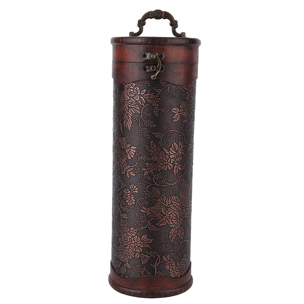 Garosa Retro Wooden Wine Gift Box Portable Vintage Round Wooden Single Red Wine Storage Box With Handle