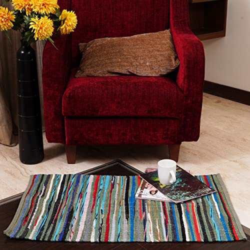 HOMEMONDE Multi 20x32 Inch Chindi Rugs Entryways Small Doormats Carpet Rustic Farmhouse Eco-Friendly Bohemian Area Rug