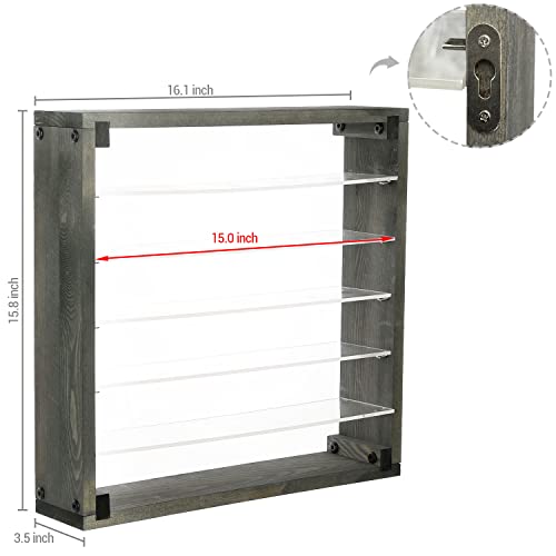 MyGift Wall Mounted Storage Rack, Vintage Gray Solid Wood and Clear Acrylic Floating Collectibles Display Shelf