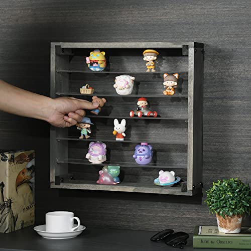 MyGift Wall Mounted Storage Rack, Vintage Gray Solid Wood and Clear Acrylic Floating Collectibles Display Shelf