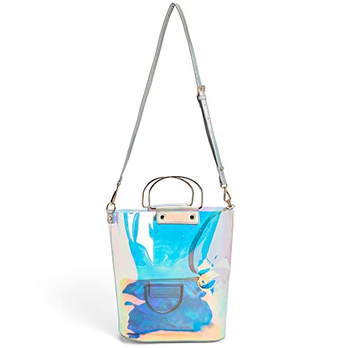 Like Dreams Women's Transparent PU Hologram 2 in 1 Tote Bag Set Gold Handle Inner Pouch Handbag (Hologram)