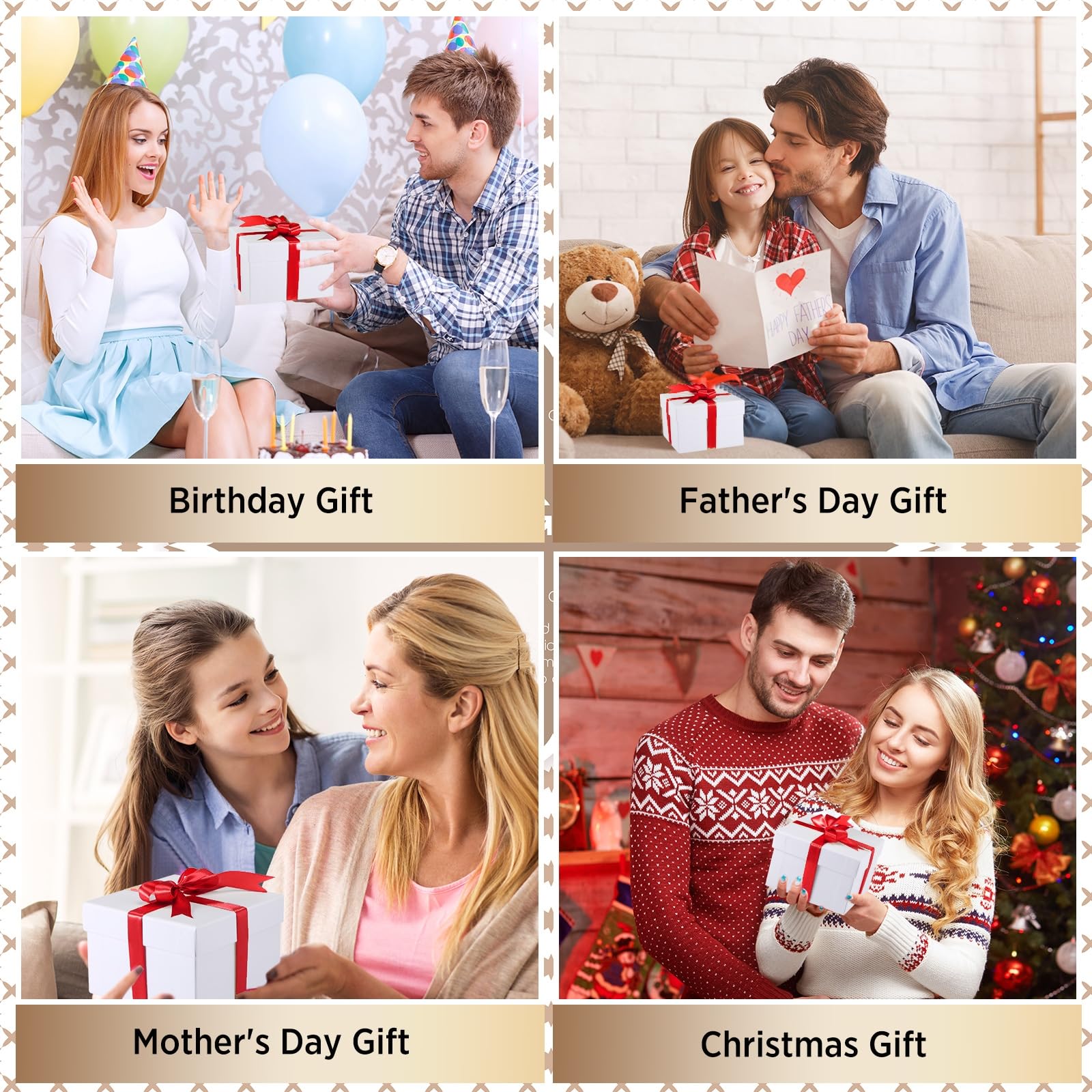 Marspark 4 Pcs Valentine‘s Day Nesting Gift Boxes with Lids Mixed Size Square Nested Boxes Stackable Gift Boxes Present Wrap Gift Box with Ribbon Gift Card for Presents Birthday Party Favor(White Box)
