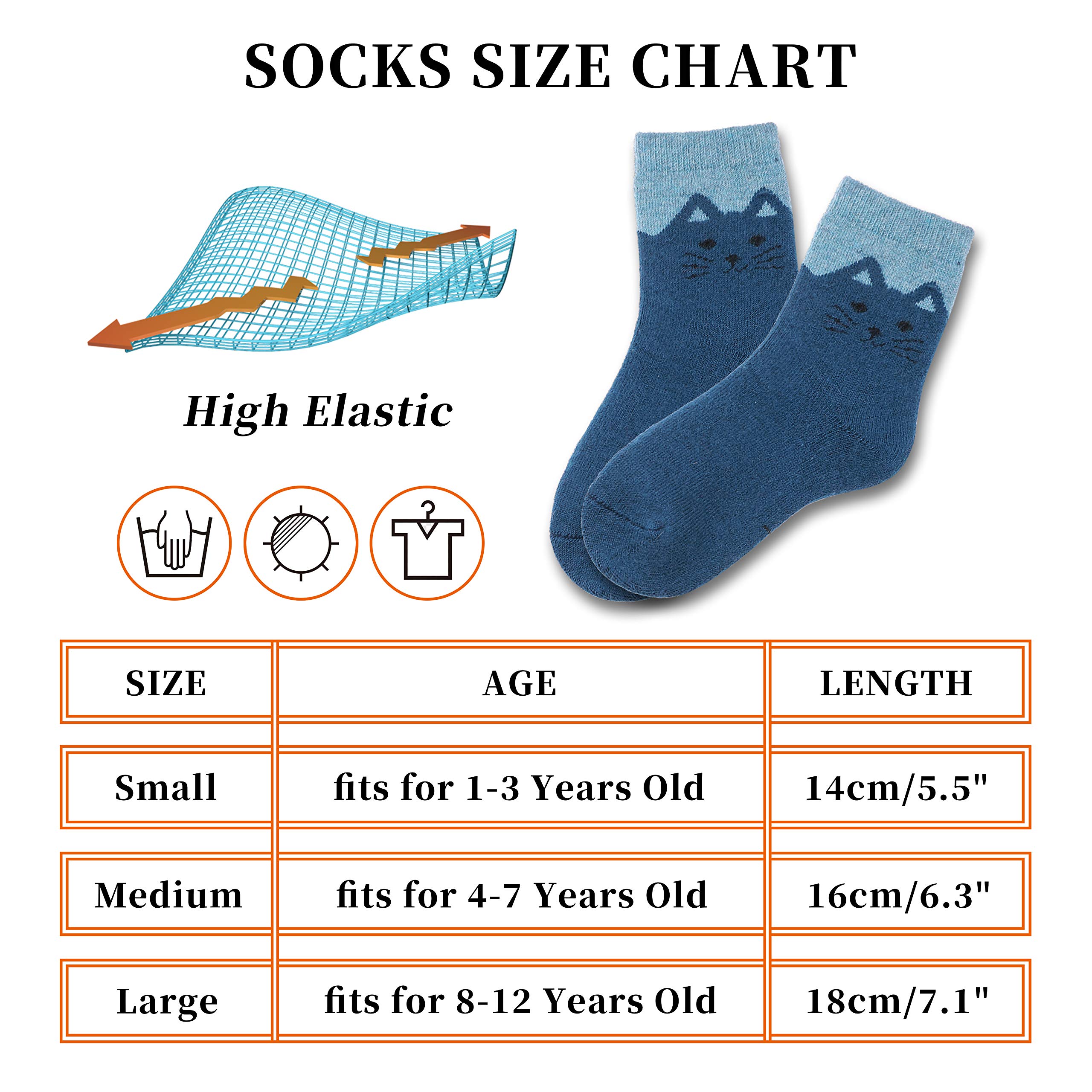 LANLEO Kids Wool Socks For Toddlers Boys Girls Hiking Winter Warm Cozy Thick Heavy Thermal Crew Boot Socks 6 Pairs Cat,8-12 Year Old