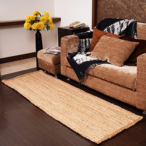 HOMEMONDE Braided 2 x 8 Feet Jute Rugs Hand Woven Doorway Runner Rug for Bedroom, Indoor