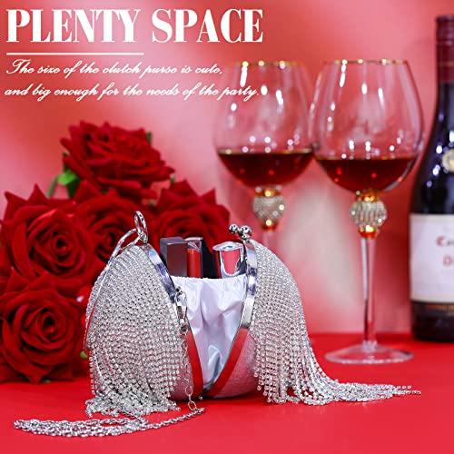 Women Crystal Tassel Clutch Purse Rhinestone Evening Hand Bags with Long Chain for Wedding Engagement Party(Silver)
