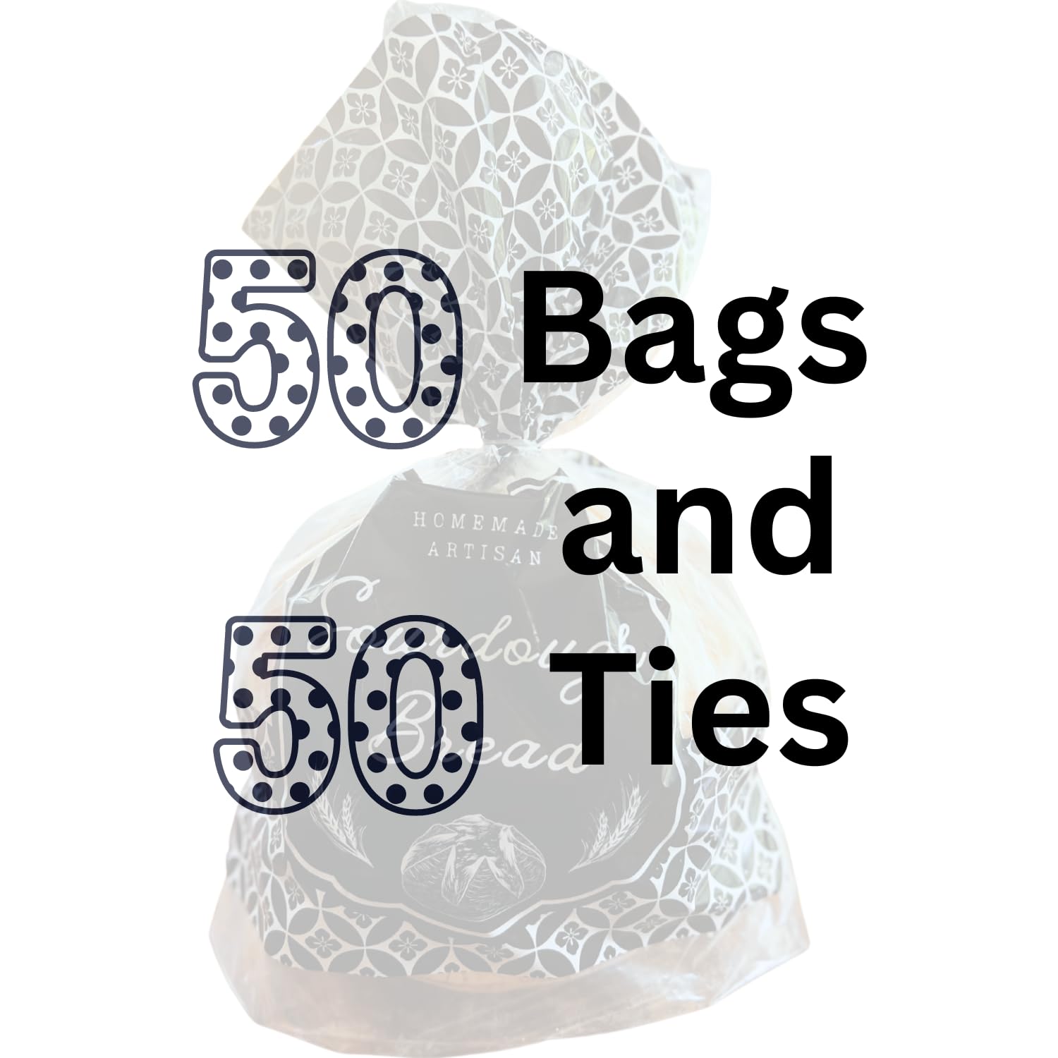 Large Beautiful Design Sourdough Bread Bags 50 Bread Bags For Homemade Bread with 50 Ties