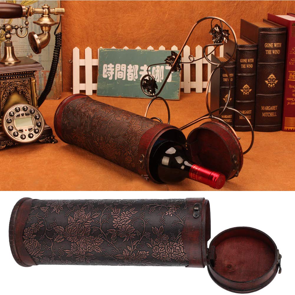 Garosa Retro Wooden Wine Gift Box Portable Vintage Round Wooden Single Red Wine Storage Box With Handle