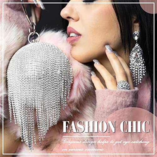 Women Crystal Tassel Clutch Purse Rhinestone Evening Hand Bags with Long Chain for Wedding Engagement Party(Silver)