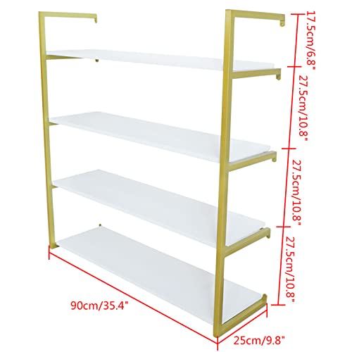 GDAE10 Modern Wall Mounted Shelf Gold Metal Wall Shelf with Wooden Board Floating Storage Rack Wall Mounted Bookshelf Suitable for Living Room Study Bedroom (36 Inch 4 Layer)