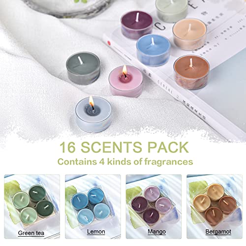 Sungmor 16 Pack Tea Lights Scented Candles, Small Premium Scented Tea Warmer Candles, Aromatherapy Relaxing Mini Tealight Candles for Beauty Salon Home Office, 100% Natural Soy Wax No Lead Smokeless
