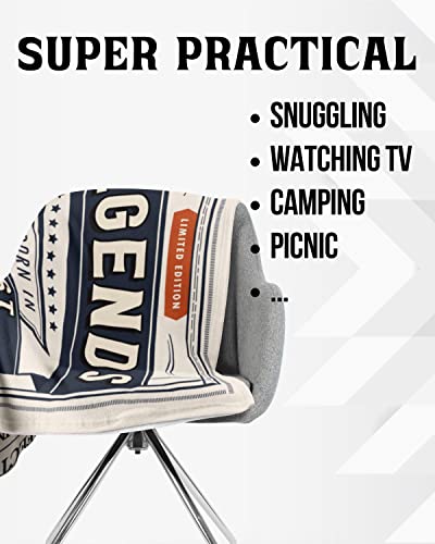 InnoBeta Birthday Gifts for Men, Novelty Personalized Men Birthday Gift Ideas Legends are Born in March - Gifts for Him, Dad, Husband, Brother - Flannel Throw Blanket, White & Blue, 50"x 65"