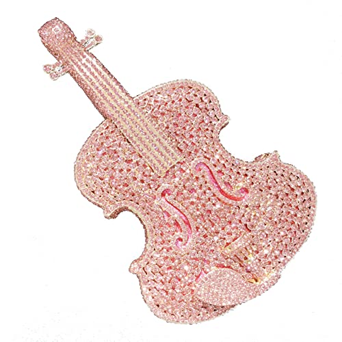 Tngan Women Mini Violin Evening Bag Sparkling Rhinestones Clutch Wedding Party Banquet Purse, Lignt Pink