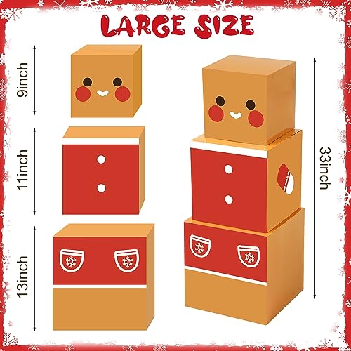 Funtery 16 Pcs Christmas Gingerbread Man Gift Box Xmas Stacking Boxes with Hats Christmas Nesting Boxes with Red Bow, Christmas Hat, Top Hat Decorative for Gift Present Wrapping Party Favors