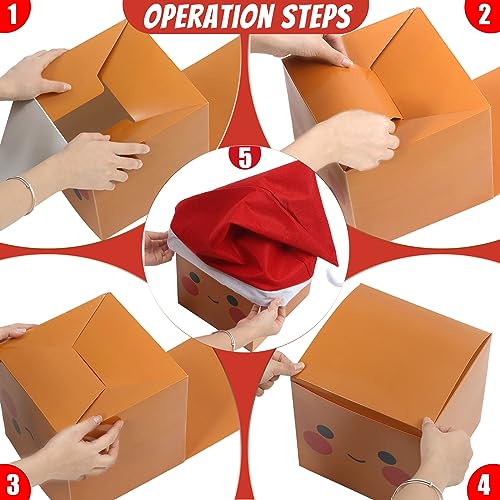 Funtery 16 Pcs Christmas Gingerbread Man Gift Box Xmas Stacking Boxes with Hats Christmas Nesting Boxes with Red Bow, Christmas Hat, Top Hat Decorative for Gift Present Wrapping Party Favors