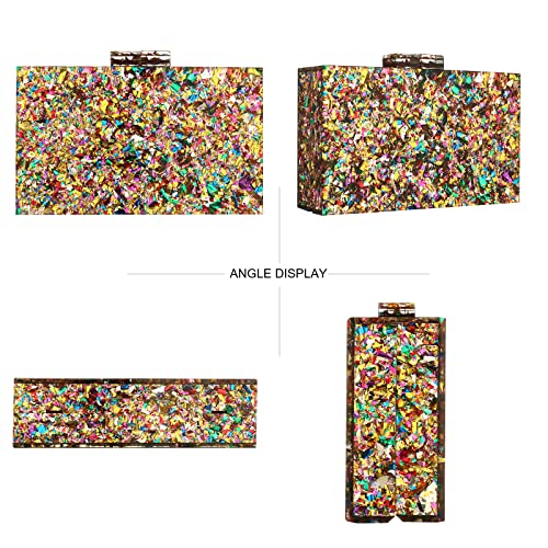 Womens Evening Handbag - Acrylic Square Clutch Purse Colorful Crossbody Bags for Wedding Party (Yellow multi)