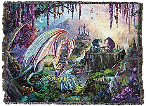 Pure Country Weavers Dragon Valley Blanket by Rose Khan - Gift Fantasy Tapestry Throw Woven from Cotton - Made in The USA (72x54)