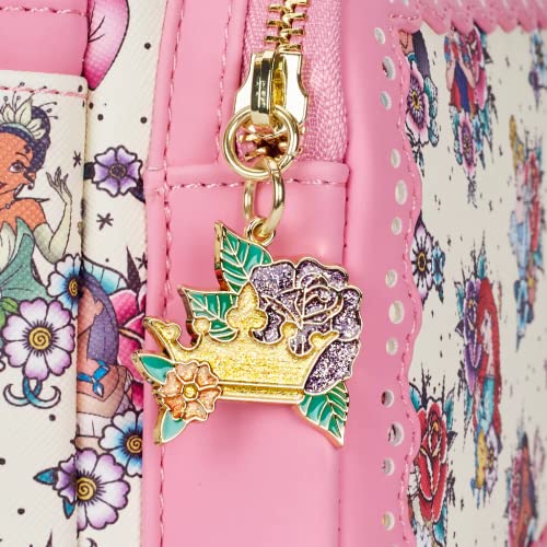 Loungefly Disney Princess Tattoo All Over Print Womens Double Strap Shoulder Bag Purse