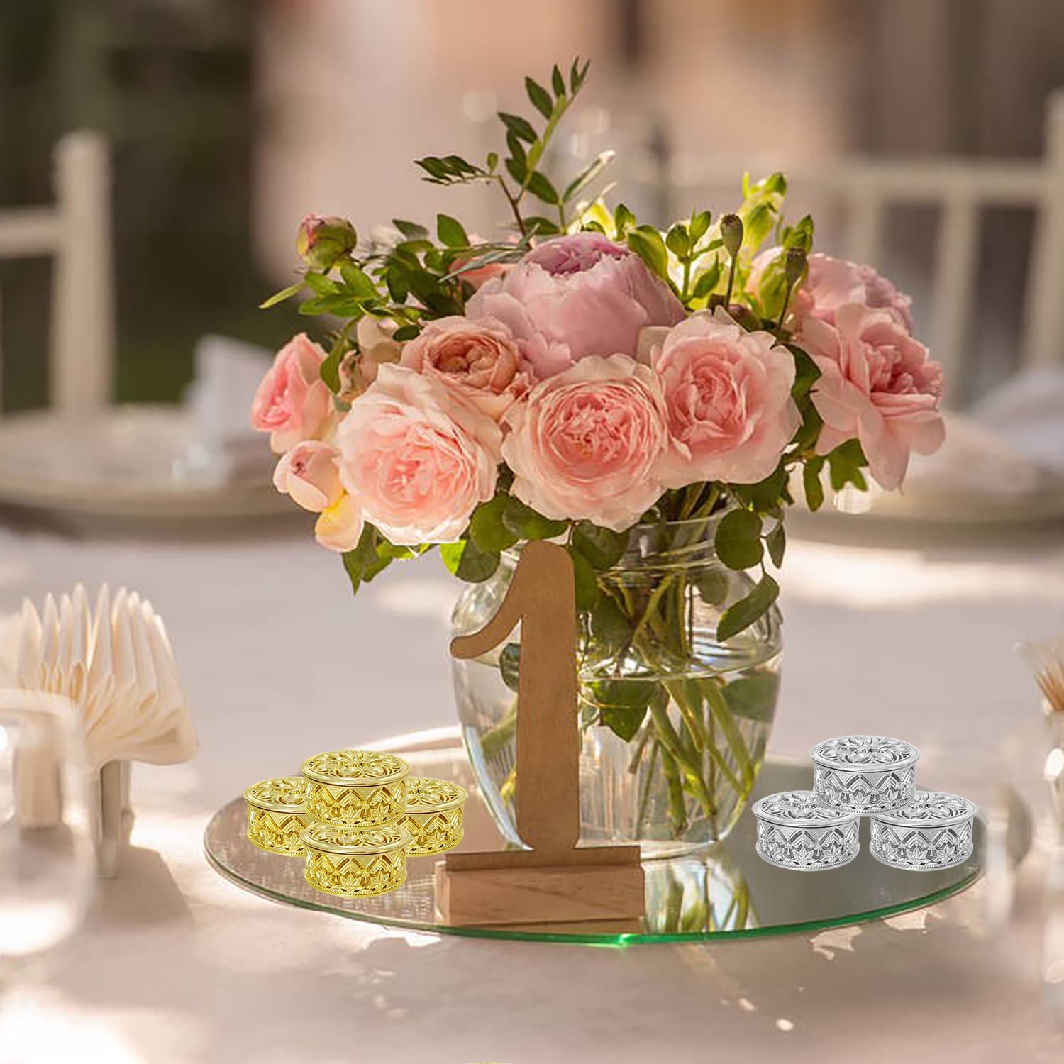 Kukiwhy 12 PCS Gold Silver Round Candy Boxes,Wedding Favor Boxes Candy Hollow Jars Candy Storage Boxes Gift Boxes for Wedding Baby Shower Christmas Birthday Party