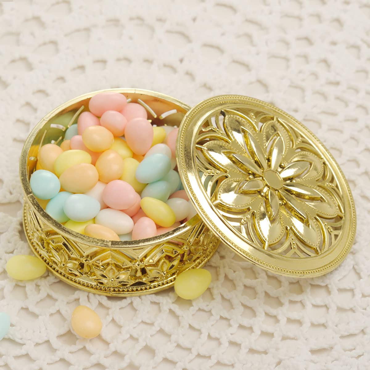 Kukiwhy 12 PCS Gold Silver Round Candy Boxes,Wedding Favor Boxes Candy Hollow Jars Candy Storage Boxes Gift Boxes for Wedding Baby Shower Christmas Birthday Party