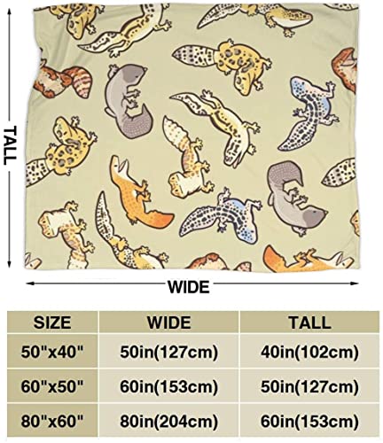 Thinye Cartoon Cute Leopard Gecko Throw Blanket Super Soft Comfy Micro Fleece Fuzzy Blanket Decorative Blanket for Bed Couch Chair Living Room (50*40inch) White