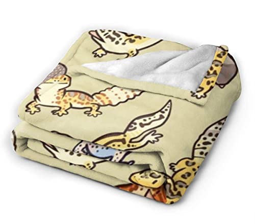 Thinye Cartoon Cute Leopard Gecko Throw Blanket Super Soft Comfy Micro Fleece Fuzzy Blanket Decorative Blanket for Bed Couch Chair Living Room (50*40inch) White