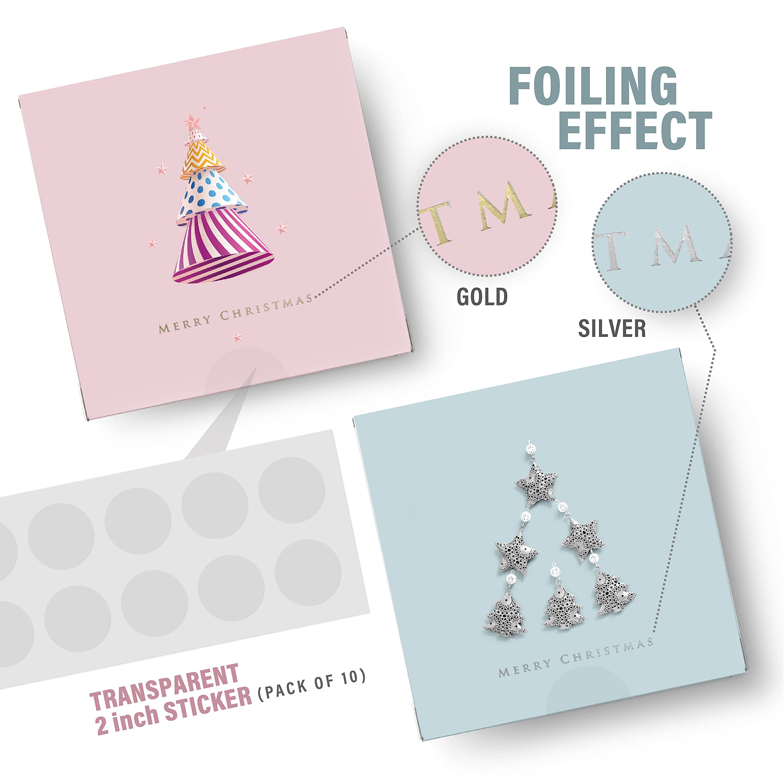 easykart labels 10 Christmas Gift Box 8x8x4 Inch, Holiday Gift Boxes with Lid, Pink & Blue Pastel Colour with Foiling Effect, Boxes for wrapping gift