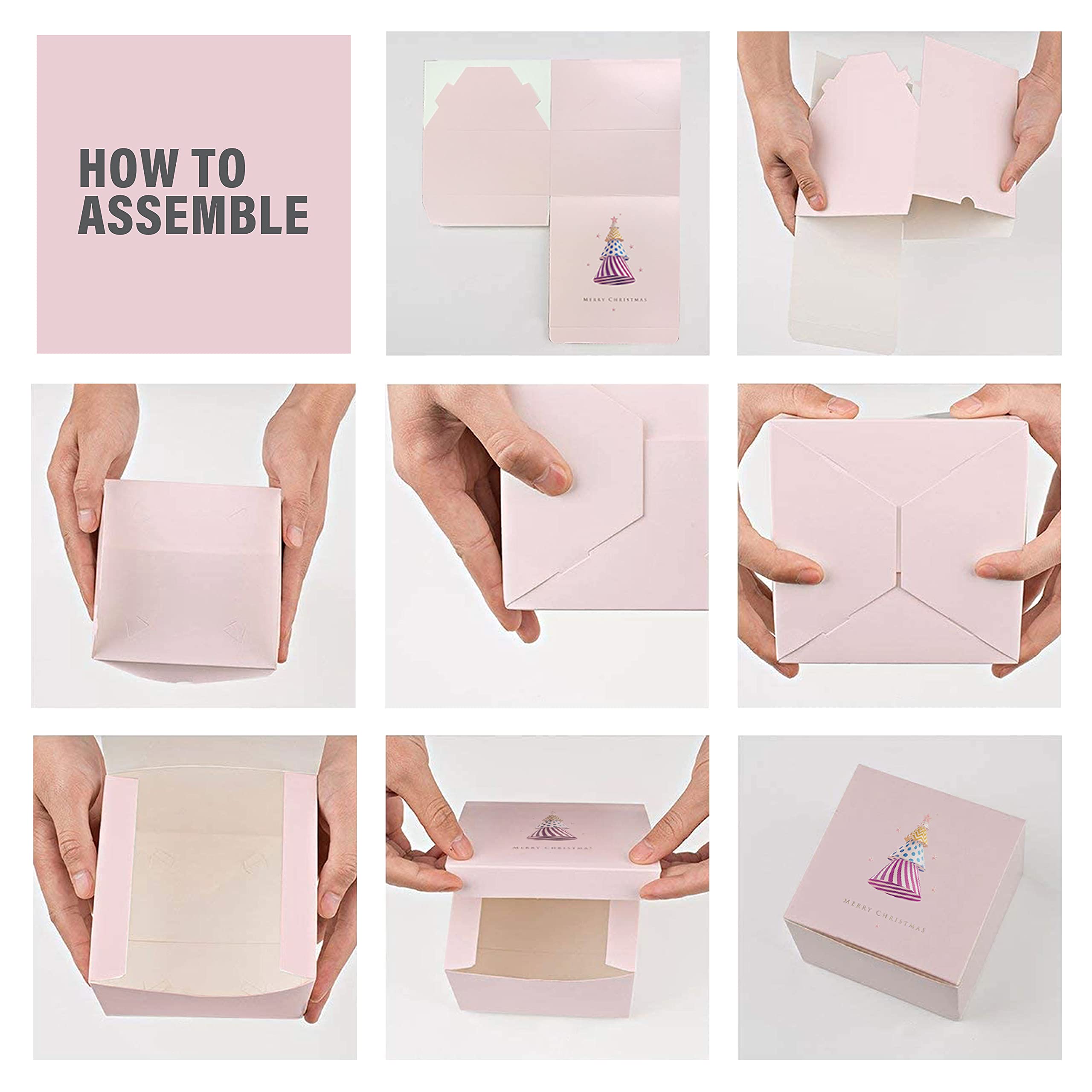 easykart labels 10 Christmas Gift Box 8x8x4 Inch, Holiday Gift Boxes with Lid, Pink & Blue Pastel Colour with Foiling Effect, Boxes for wrapping gift