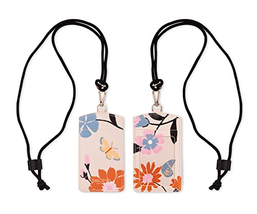 Kate Spade New York ID Badge Holder with Lanyard, Vegan Leather Name Tag Case with Clear Window and Card Slot for Work/School/Travel, Floral Garden