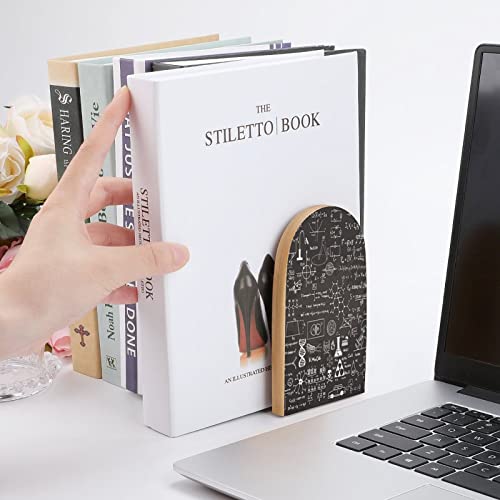 Wood Bookends, Education Science Formulas On Chalkboard for School Math Physics Bookshelf Book Ends Heavy Duty Bookends Desktop Organize Books Wooden Book Ends for Home Office Kitchen 3x5 Inch 1pair /