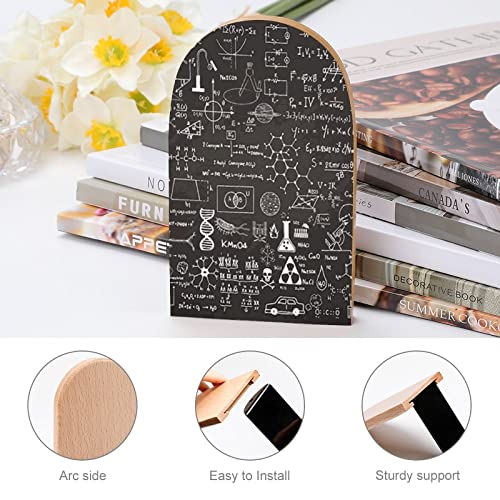 Wood Bookends, Education Science Formulas On Chalkboard for School Math Physics Bookshelf Book Ends Heavy Duty Bookends Desktop Organize Books Wooden Book Ends for Home Office Kitchen 3x5 Inch 1pair /
