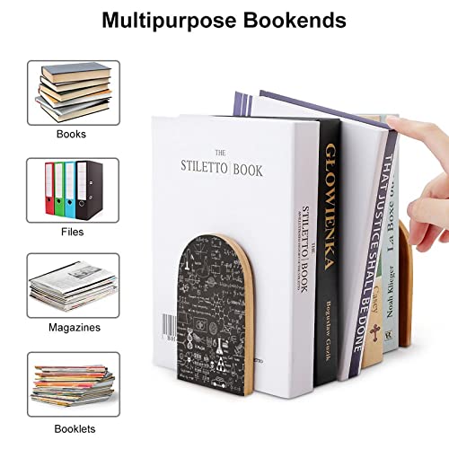 Wood Bookends, Education Science Formulas On Chalkboard for School Math Physics Bookshelf Book Ends Heavy Duty Bookends Desktop Organize Books Wooden Book Ends for Home Office Kitchen 3x5 Inch 1pair /