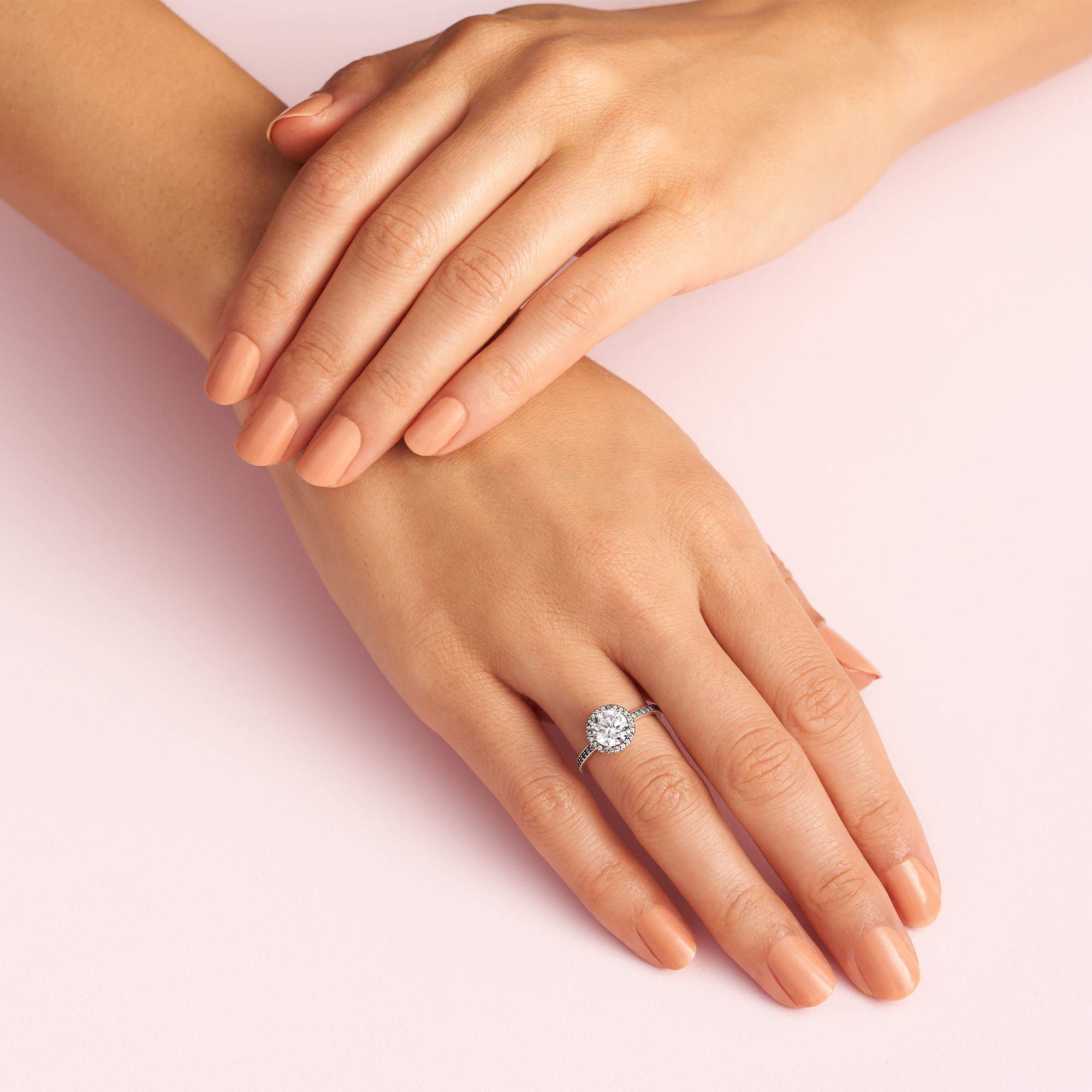PANDORA Round Sparkle Halo Ring - Silver Ring for Women - Sterling Silver with Clear Cubic Zirconia - Gift for Her - Jewelry for Women with Gift Box - Size 8.5