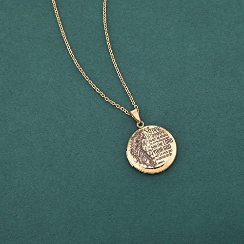 UTHOSMDO Be Strong Lion Bible Cover - Joshua 1:9, That Can Holds Pictures, Engraved English Bible Lords Necklace (Gold)