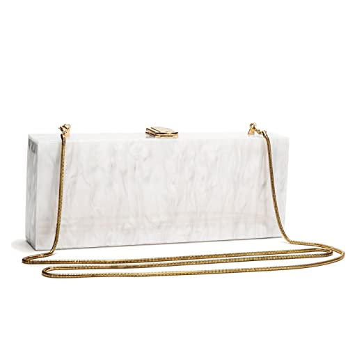 Acrylic Clutch Evening Bag for Women, Long Pearl Acrylic Clutch Handbag for Dinner Party Wedding iPhone White