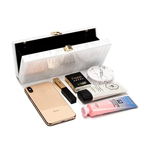 Acrylic Clutch Evening Bag for Women, Long Pearl Acrylic Clutch Handbag for Dinner Party Wedding iPhone White