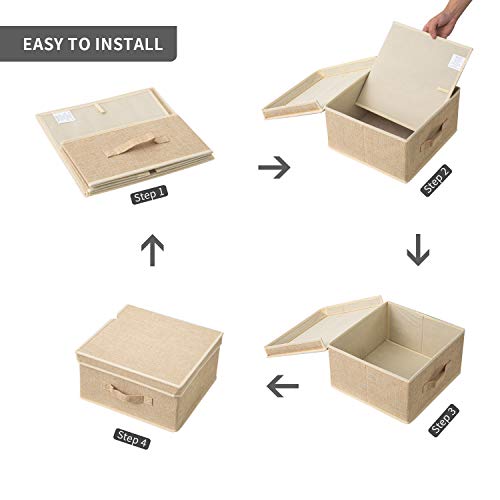 DOMEraax Storage Bins with Lid, Foldable Clothing Storage Box case with Handle for Toy, Books, Closet, Bedroom, Home, 4 Color Set, 13L x 12.5W x 7H inch