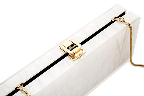 Acrylic Clutch Evening Bag for Women, Long Pearl Acrylic Clutch Handbag for Dinner Party Wedding iPhone White