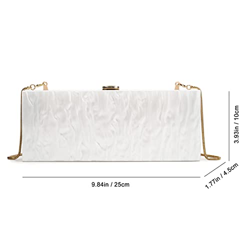 Acrylic Clutch Evening Bag for Women, Long Pearl Acrylic Clutch Handbag for Dinner Party Wedding iPhone White