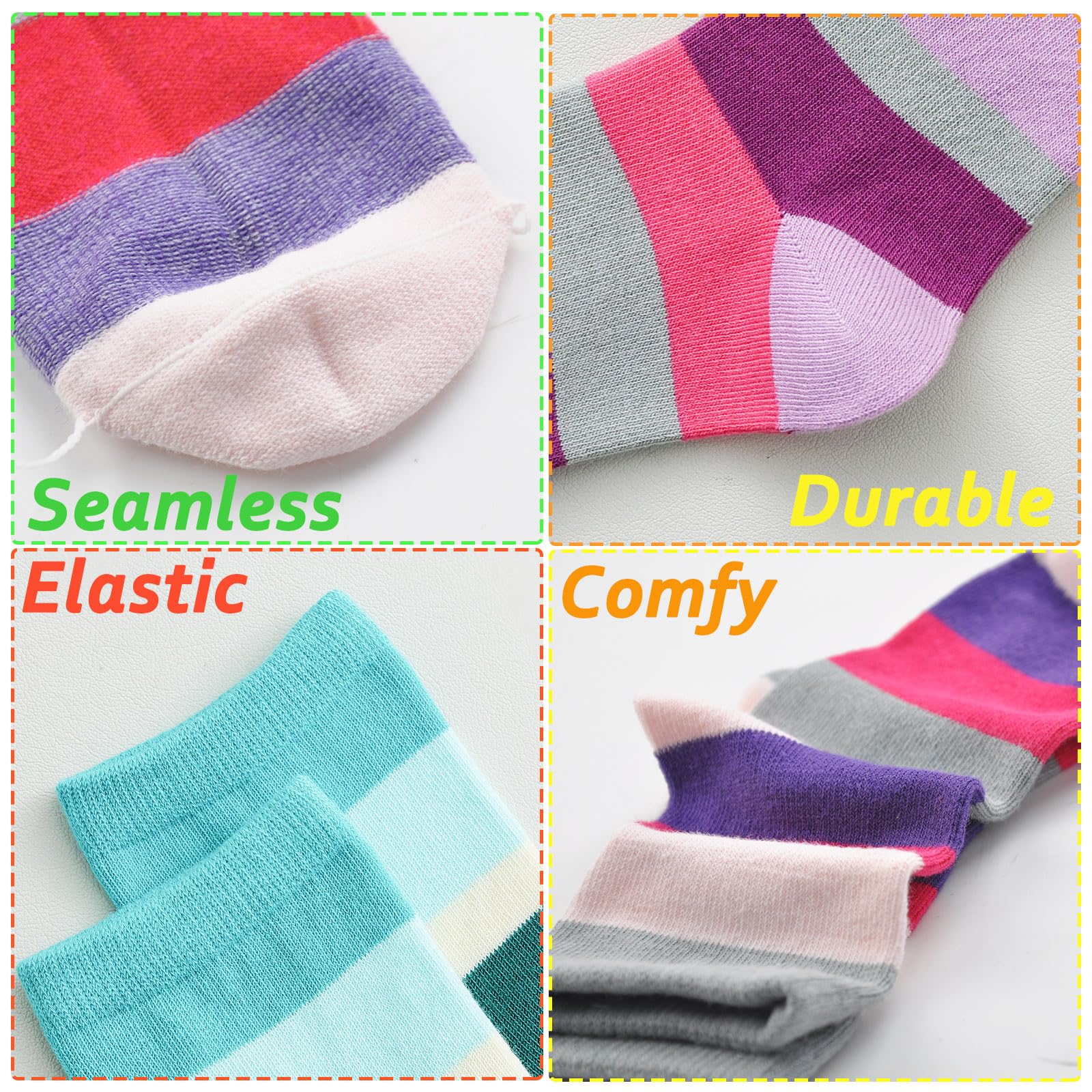 hakugoo Kids Crew Socks Seamless Boys Girls Rainbow Stripes Socks Cotton Athletic Socks 6-8 Years Unisex Cute Fun Socks Boot Socks 5 Pairs (Set B,L)