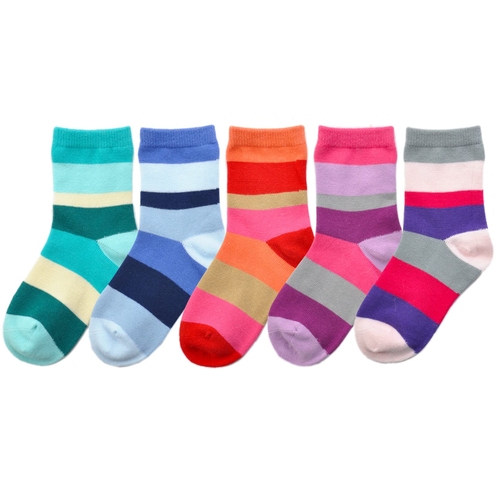 hakugoo Kids Crew Socks Seamless Boys Girls Rainbow Stripes Socks Cotton Athletic Socks 6-8 Years Unisex Cute Fun Socks Boot Socks 5 Pairs (Set B,L)